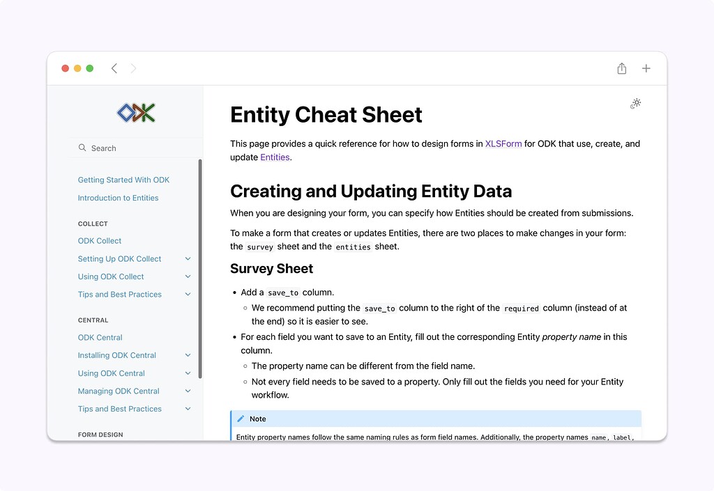New Docs: Entity Quick Reference - Support - ODK Forum