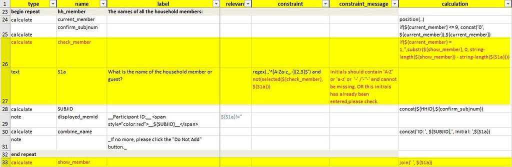 Constraint Duplicate Answers In Repeat Group Support Odk Forum