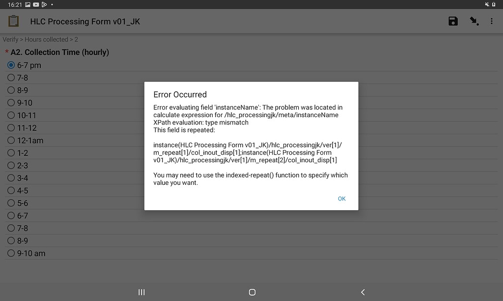 Error evaluating field 'instanceName', this field is repeated, you may need to use indexed ...